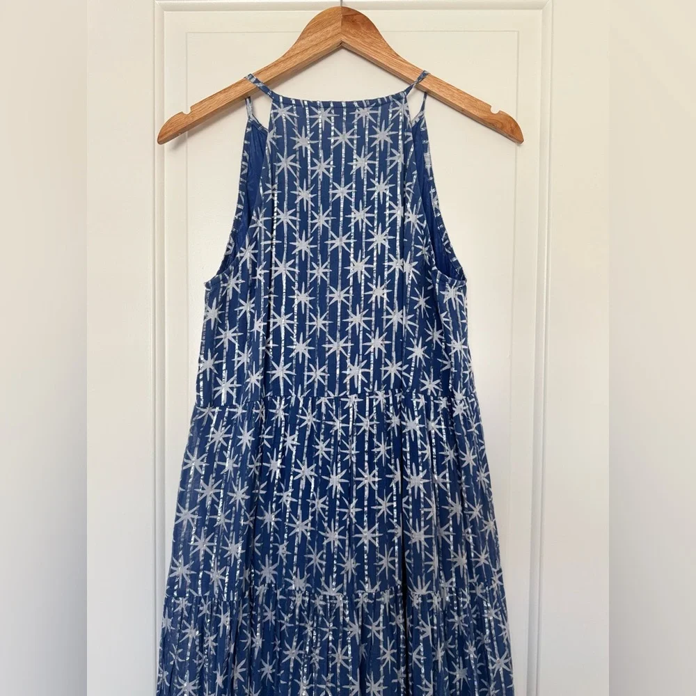Oliphant | Dresses | Oliphant Blue Silver Metallic Star Print Maxi ...